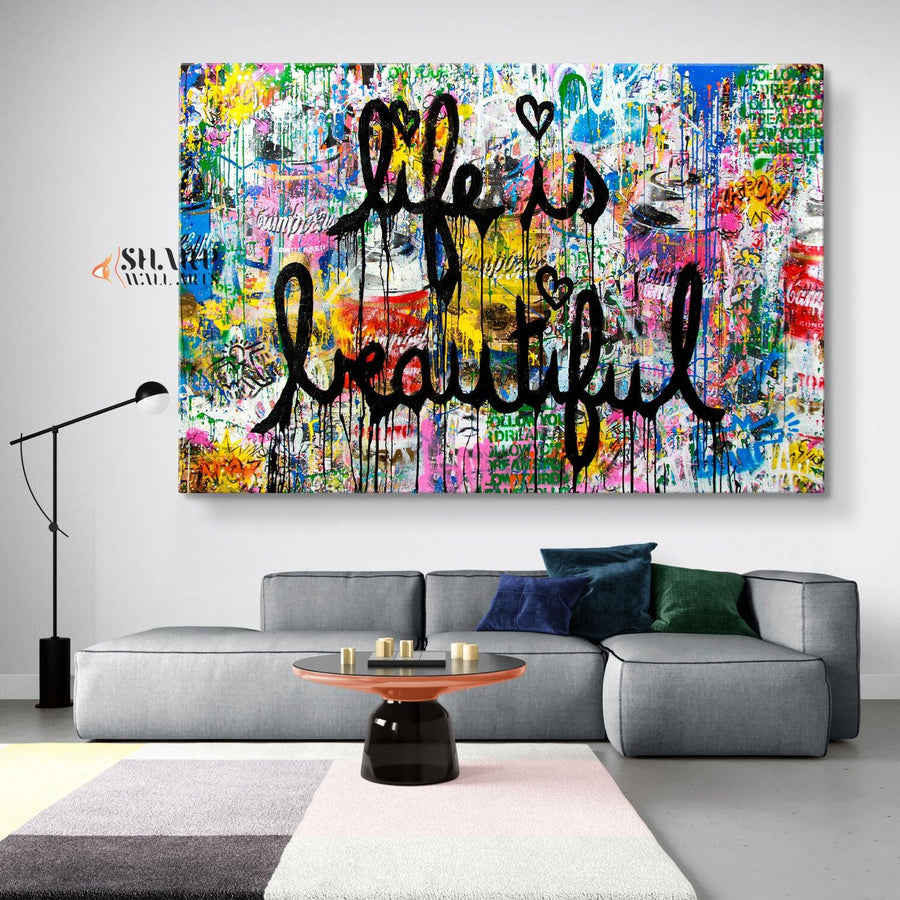 Banksy Life is Beautiful Wall Art Canvas Print – SharpWallArts