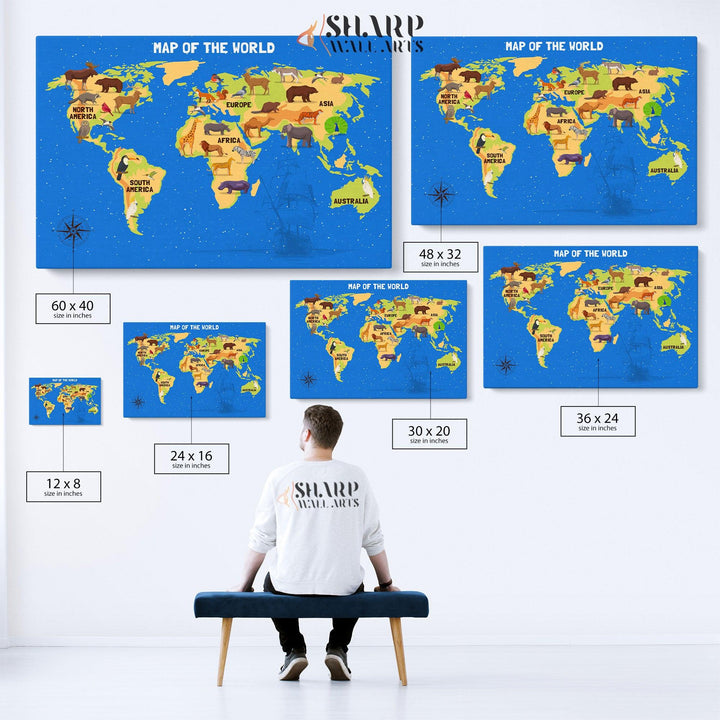 Kids World Map Canvas - Playroom Decor Wall Art – SharpWallArts