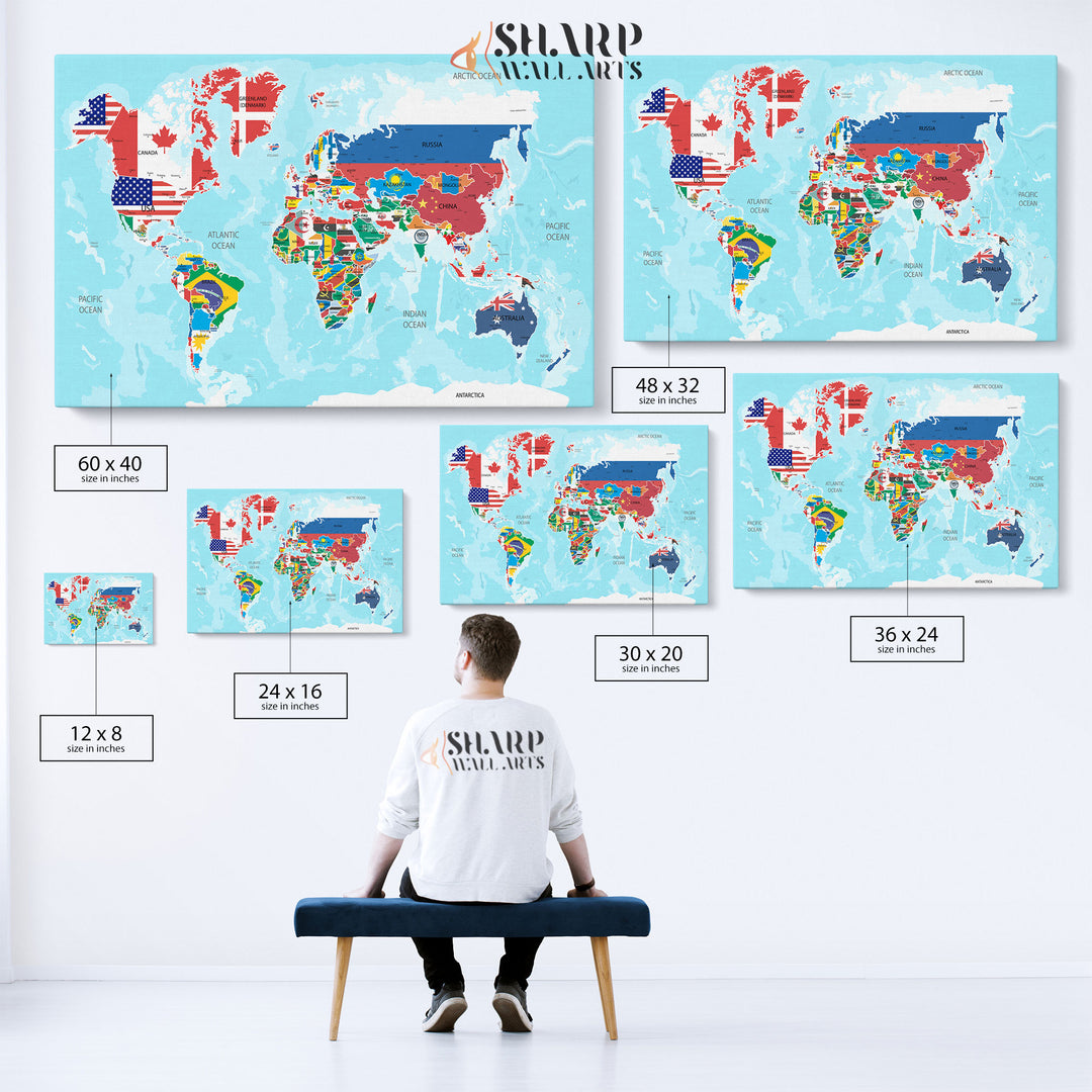 World Map Large Canvas With Countries - Living Room Wall Decor ...