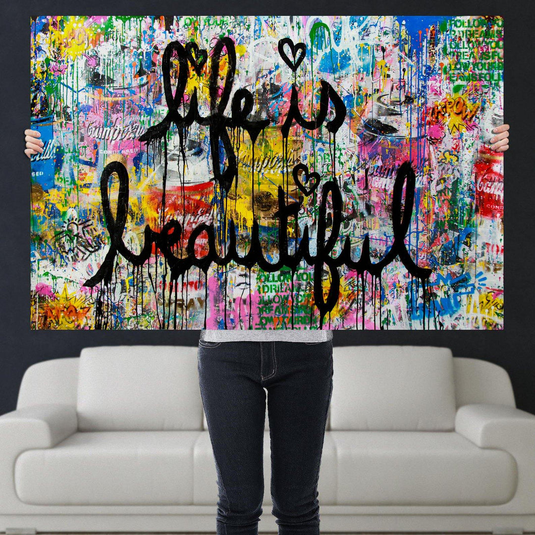 Banksy Life is Beautiful Wall Art Canvas Print – SharpWallArts